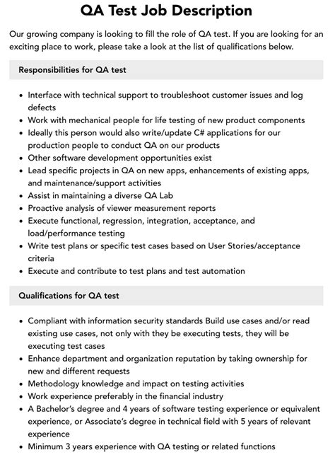 QA Test Job Description Velvet Jobs QA Test Job Description Velvet Jobs