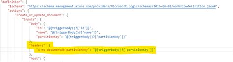 logic app cosmosdb error partitionkey extracted from document doesn t