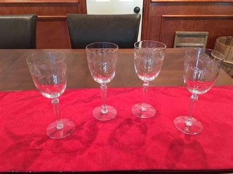 Four 4 Fostoria Holly Pattern Water Goblets 7 78