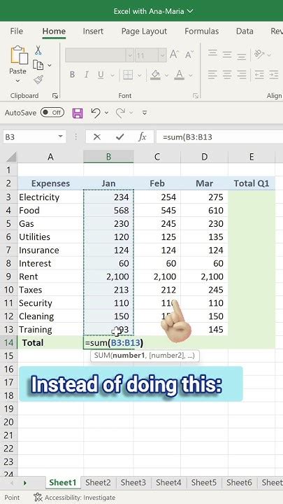 Autosum Shortcut In Excel Excel Exceltips Youtube