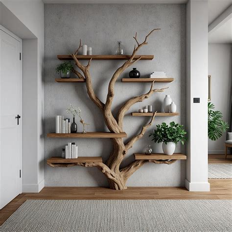 Tree Branch Floating Shelf Solid Wood Live Edge Floating Corner Wall Shelf Unique Bookcase Home
