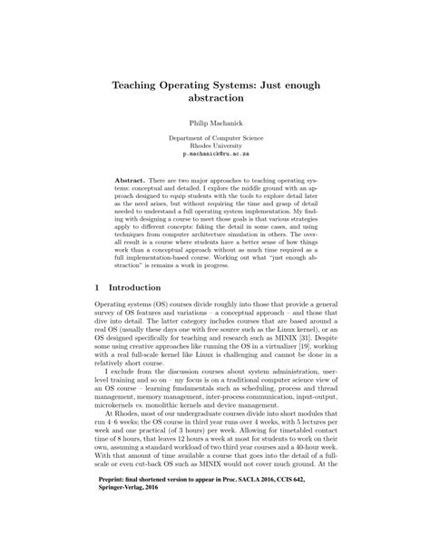 Pdf Teaching Operating Systems Just Enough Abstraction