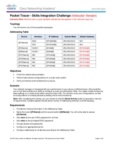 Pdf Packet Tracer Skills Integration Challenge Instructor Version