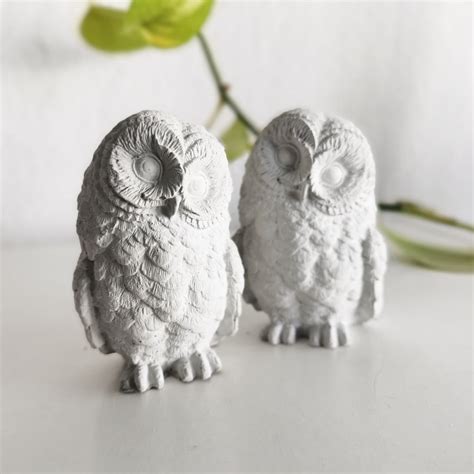 2 Owls Made Of Concrete Owl Decor Owl Sculpture Owl Window Decor Etsy
