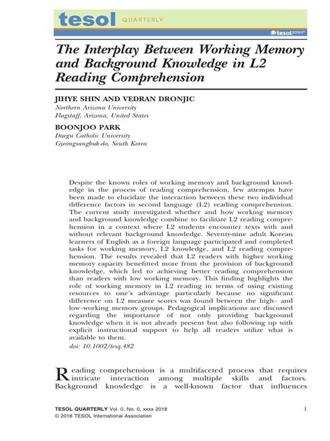 The Interplay Between Working Memory And Background Knowledge In L2 Reading Comprehension Pdf