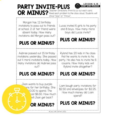 Lucky To Learn Math Mixed Addition And Subtraction Money Word