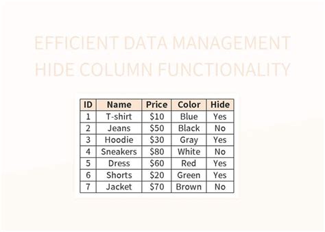 Efficient Data Management Hide Column Functionality Excel Template And