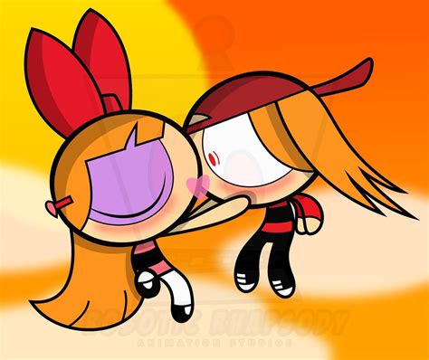 Powerpuff Girls Blossom And Brick Kiss Powerpuff Girls Blossom And Brick Kiss