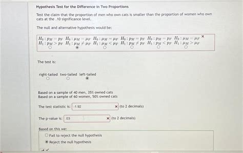 Solved Hypothesis Test For The Difference In Two Proportions