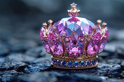 A Pink Crystal Crown On A Dark Background Premium Ai Generated Image