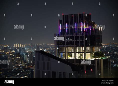Spectacular View Over The City Lights Of Bankok In Thailand At Night