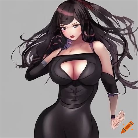 Black Tightfitting Clothing Anime Woman Full Body Art Voluptuous