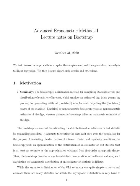 Advanced Econometric Methods I Lecture Notes On Bootstrap 1
