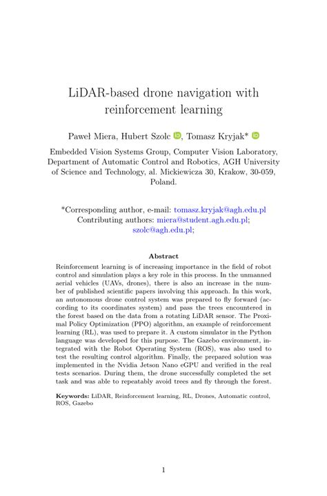 Pdf Lidar Based Drone Navigation With Reinforcement Learning