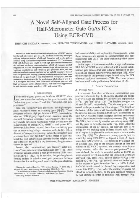 Pdf A Novel Self Aligned Gate Process For Half Micrometer Gate Gaas