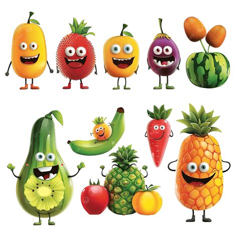 Dibujos Animados De Frutas Y Verduras Conjunto Con Personajes De