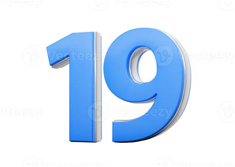 3d Number 19 Nineteen Made Up Of Blue Body With Silver Outline 3d Illustration 52552747 Png