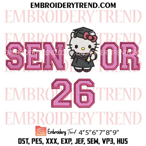 Kitty Senior 2026 Embroidery Design Kitty Grad Machine Embroidery