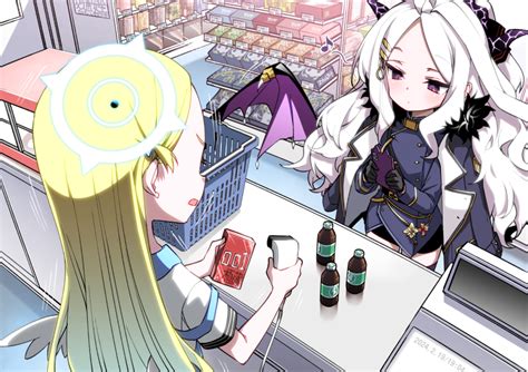 Hitotose Rin Hina Blue Archive Sora Blue Archive Blue Archive 2girls Barcode Scanner