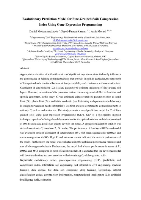 PDF Evolutionary Prediction Model For Fine Grained Soils Compression Index Using Gene