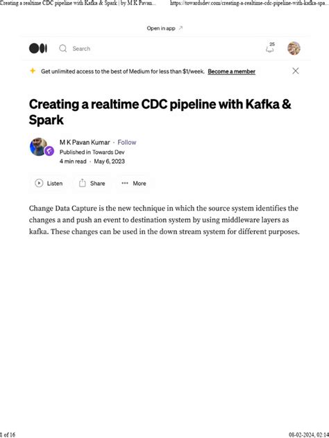 Creating A Realtime Cdc Pipeline With Kafka And Spark By M K Pavan Kumar Towards Dev Pdf