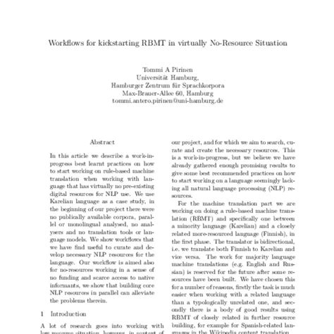 Workflows For Kickstarting Rbmt In Virtually No Resource Situation Acl Anthology
