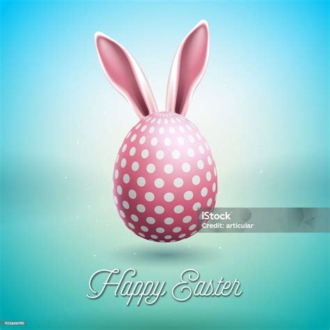 깨끗 한 바탕에 그려진된 계란 토끼 귀와 행복 한 부활절 휴일의 벡터 그림 국제 축 하 인사말 카드 파티 초대장 또는 프로 모션 배너 인쇄 술과 디자인 개념에 대한 스톡