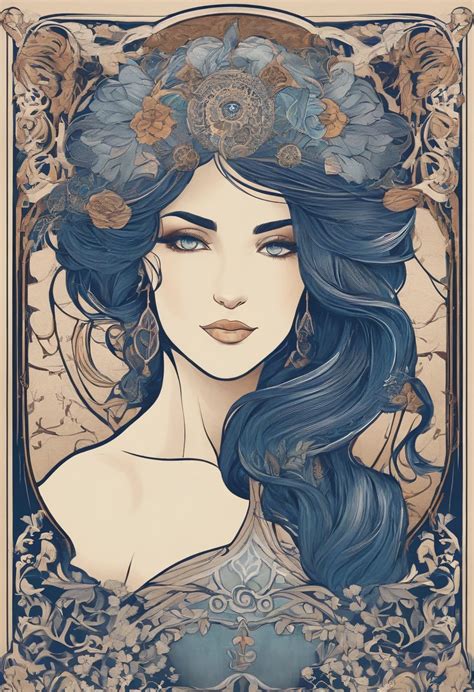머리에 파란 머리와 꽃 왕관을 쓴 여성 Seaart Ai