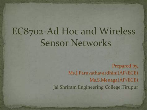 Applications Of Ad Hoc And Wireless Sensor Networks Ppt
