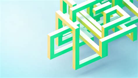 추상 건축 비즈니스 현대 배경 배경 녹색과 노란색 구조 기하학적 및 개념 영감 예술에 블루 파스텔 배경 3d 렌더링 기술 큐브 미래 지향적 인 스타일 미로찾기에 대한 스톡