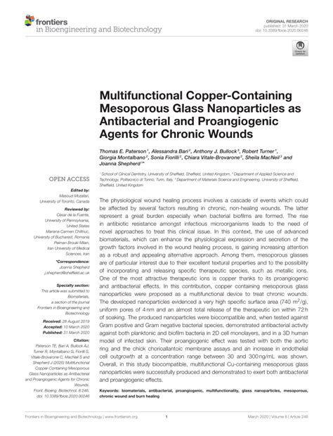 Pdf Multifunctional Copper Containing Mesoporous Glass Nanoparticles As Antibacterial And