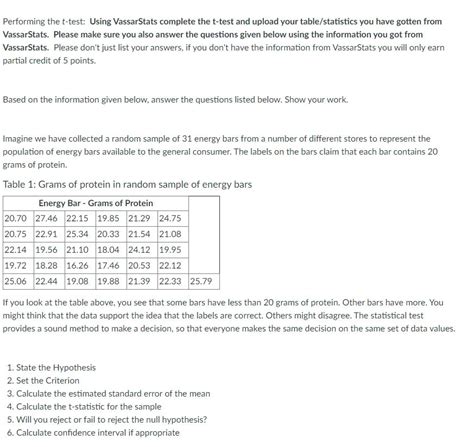 Solved Imagine We Have Collected A Random Sample Of 31 Energy Bars