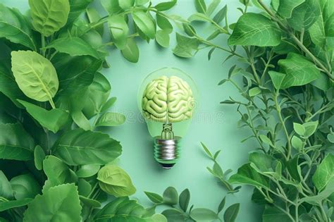 Idea Concept With Green Leaves Light Bulb And Brain Stock Illustration Illustration Of