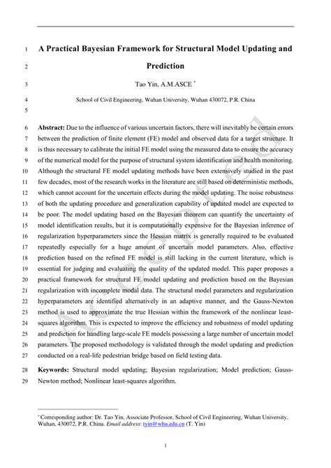 pdf a practical bayesian framework for structural model updating and prediction