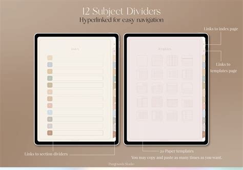Digital Notebook 12 Subject Hyperlinked Tab For Goodnotes Etsy