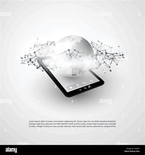 Abstract Cloud Computing And Global Network Connections Concept Design With Globe Tablet Pc