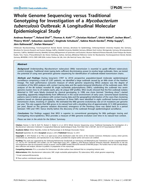 Pdf Whole Genome Sequencing Versus Traditional Genotyping For Investigation Of A Mycobacterium