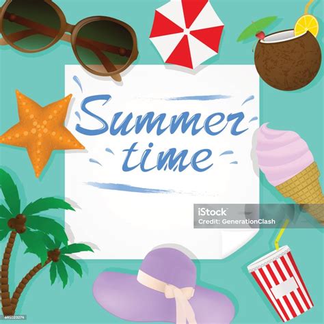 Palmtree 신선한 칵테일 선글라스 불가사리 아이스크림 비치 액세서리와 함께 여름 여행 템플릿 계절에 대한 스톡 벡터 아트 및 기타 이미지 Istock