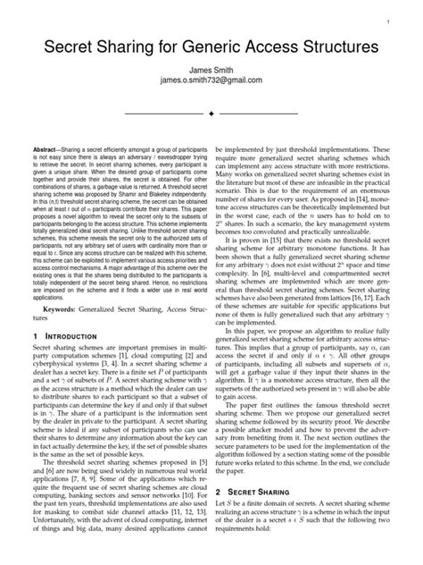 Secret Sharing For Generic Access Structures Pdf Equations Polynomial