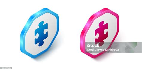 흰색 배경에 격리 된 등소 퍼즐 조각 장난감 아이콘 육각 버튼 벡터 0명에 대한 스톡 벡터 아트 및 기타 이미지 0명 3차원 형태 개념 Istock