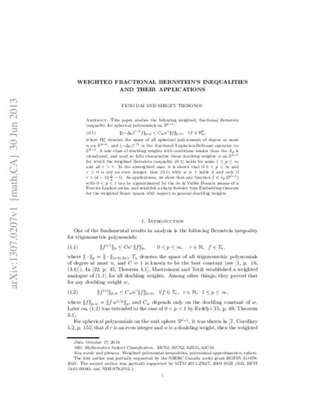Pdf Weighted Fractional Bernsteins Inequalities And Their Applications