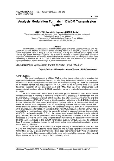 pdf analysis modulation formats in dwdm transmission system