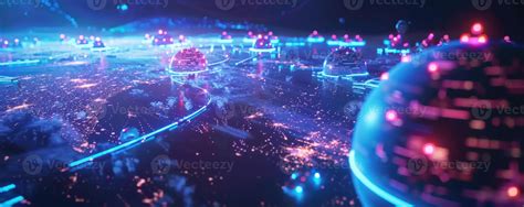 Illuminated Futuristic Global Network With Glowing Connections Over A