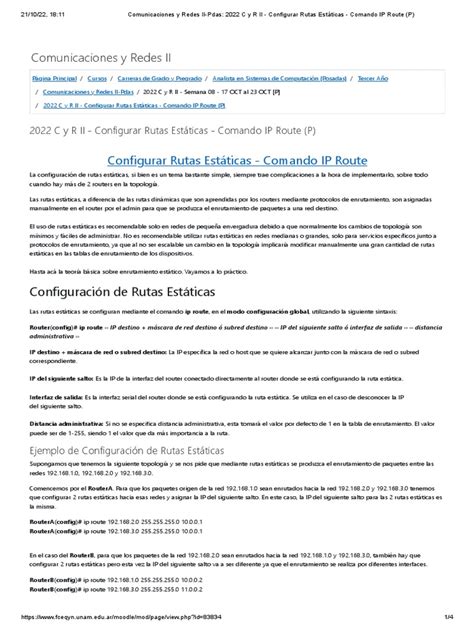 Configurar Rutas Estáticas Comando Ip Route P Pdf Enrutador Computación Dirección Ip