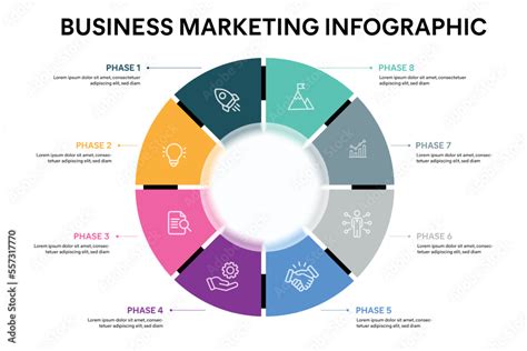 Pie Chart Circle Infographic Template With 8 Options Steps Parts