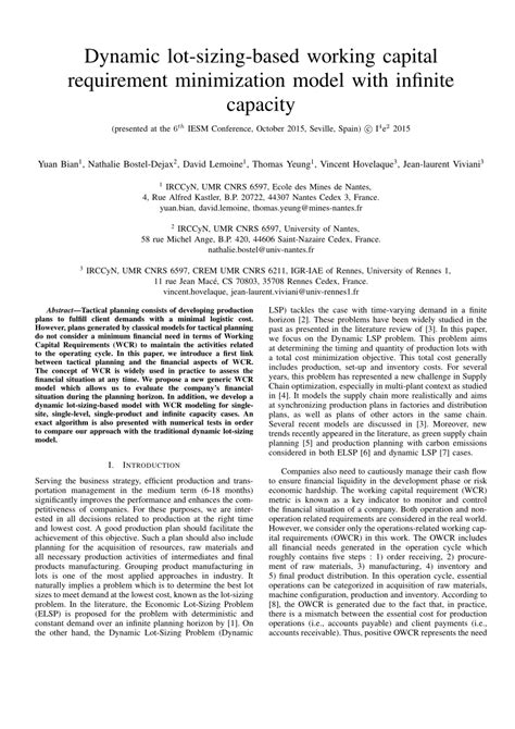 Pdf Dynamic Lot Sizing Based Working Capital Requirement Minimization Model With Infinite Capacity