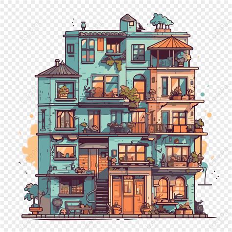Apartment Clipart Colorful Buildings With Plants And Balconies