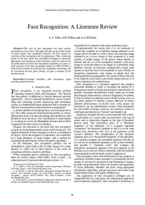 Pdf Face Recognition A Literature Review