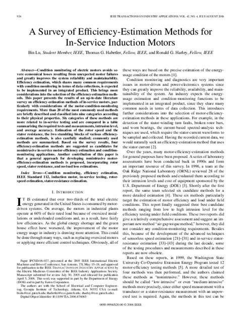 Pdf A Survey Of Efficiency Estimation Methods For In Service Induction Motors
