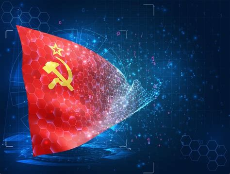 Векторный флаг ссср виртуальный абстрактный 3d объект из треугольных многоугольников на синем